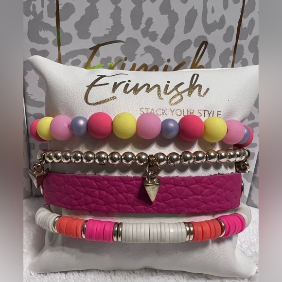 Erimish | Jewelry | Brand New Erimish Bracelets 4 Pc Stack Pink Purple Multi Gold | Poshmark